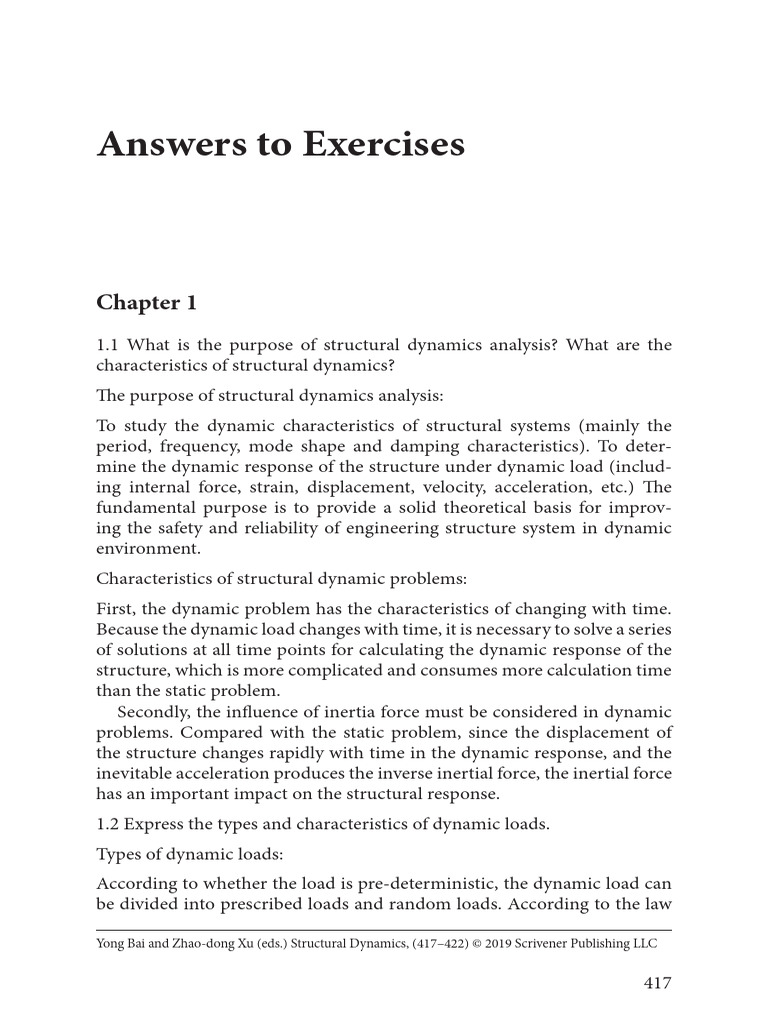 Structural Dynamics - 2019 - Bai - Answers To Exercises | PDF ...