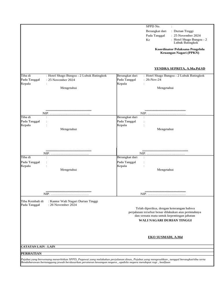 Blangko SPPD Kosong Timbal Balik | PDF