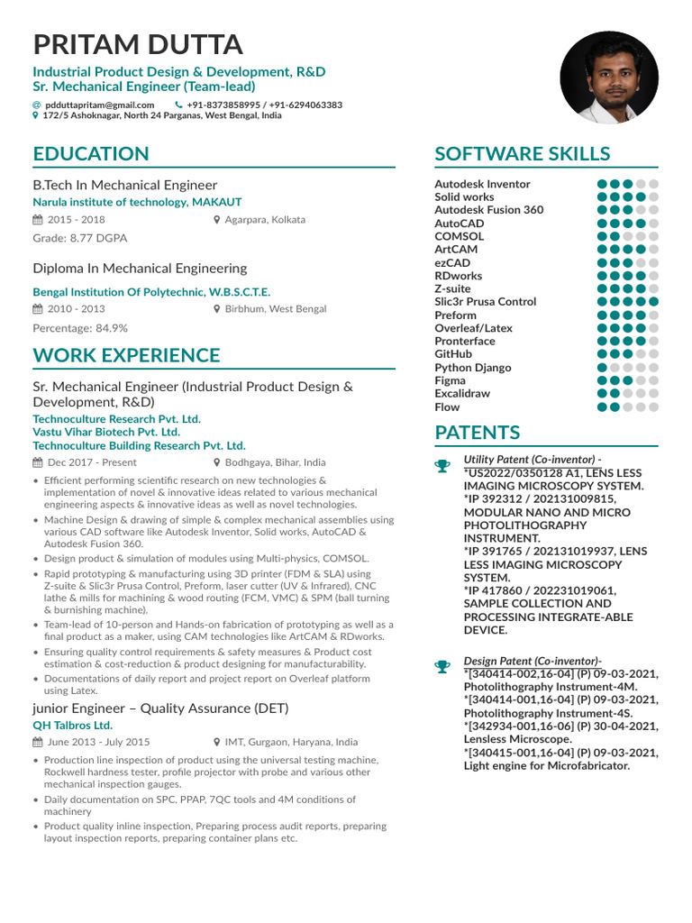 Pritam_Dutta_CV_2024 | PDF | Microscope | Autodesk