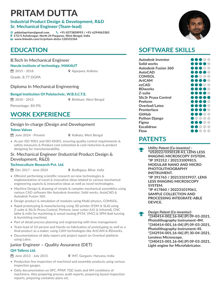 Pritam Dutta CV 2024 NOV | PDF | Autodesk | Microscope