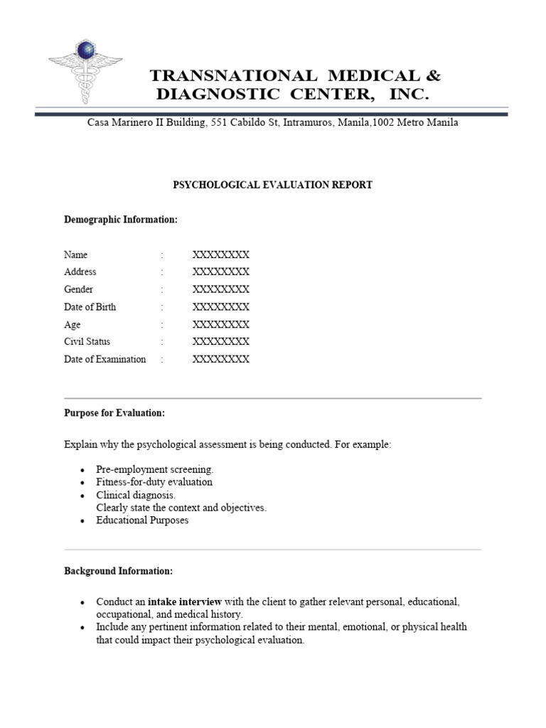 Psychological Evaluation Sample-Format | PDF | Psychology | Psychological Evaluation