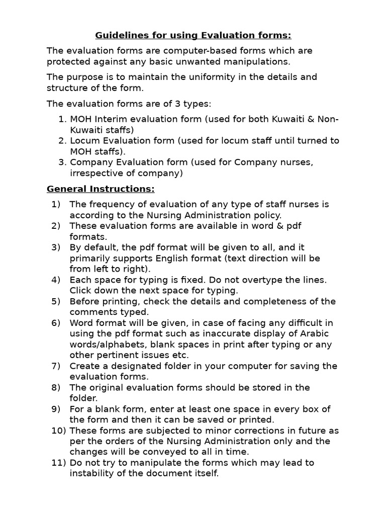 Guidelines for Evaluation forms | PDF | Software | Computing