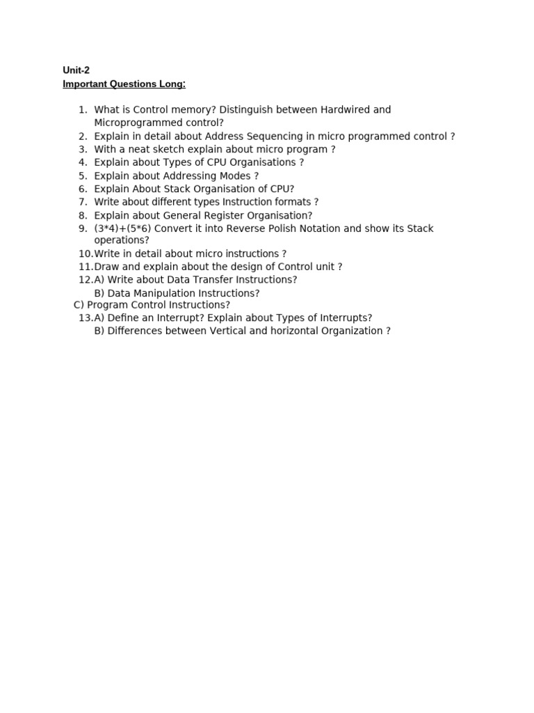 Coa Unit-2 Imp Questions | PDF