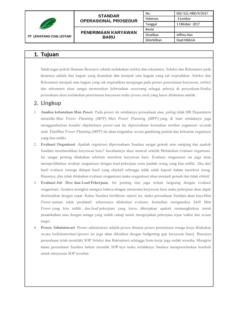 002.Hrd Penerimaan Karyawan Baru | PDF