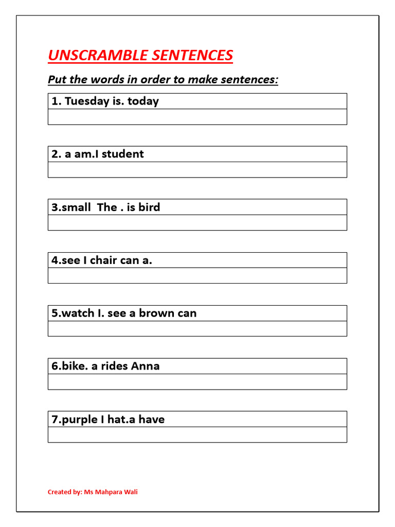 Sentence Unscrambling for Kids | PDF
