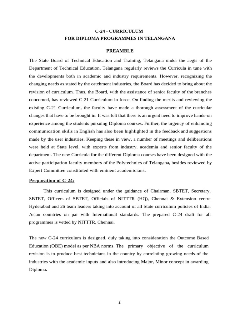 Telangana Diploma Curriculum C-24 | PDF | University And College Admission | Curriculum
