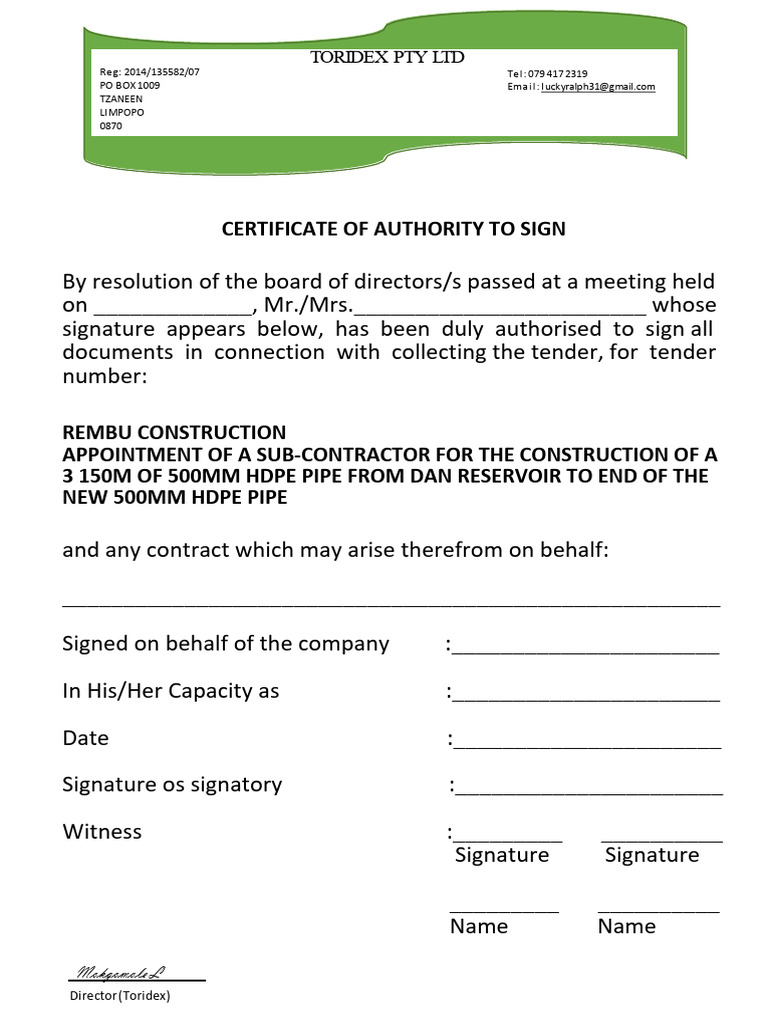 Rembu Construction Sub-Contractor Appointment | PDF