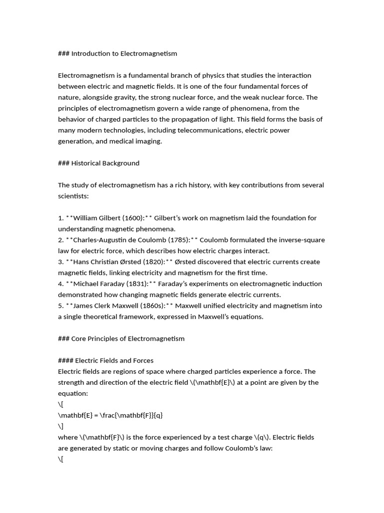 Introduction to Electromagnetism Basics | PDF | Electromagnetism ...