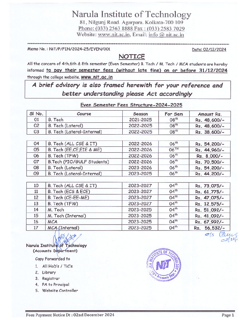 Even Sem Notice B.tech M.tech Mca | PDF