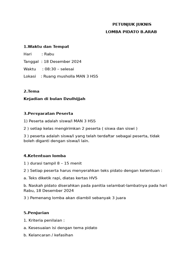 Juknis Pidato B.arab | PDF