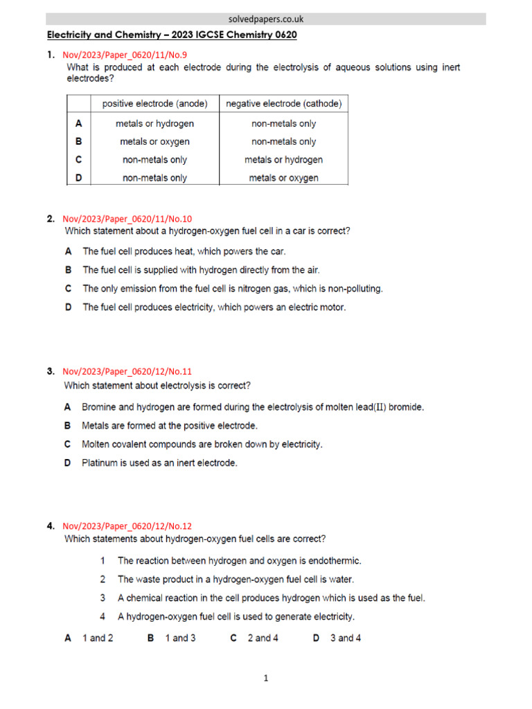 2023N Electricity and Chemistry IGCSE Chem 0620 | PDF