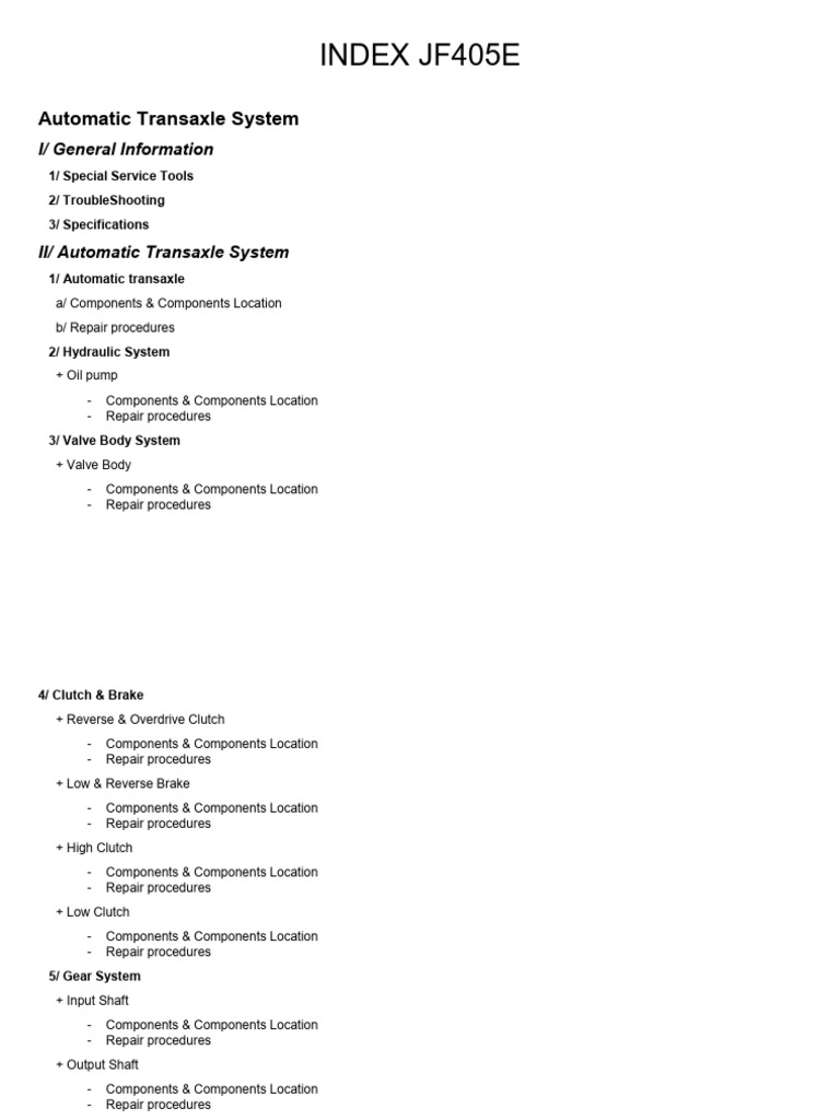 JF405E Automatic Transaxle Overview | PDF | Automatic Transmission ...