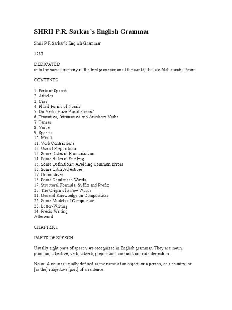 SHRII P.R. Sarkar's English Grammar | PDF | Part Of Speech | Verb