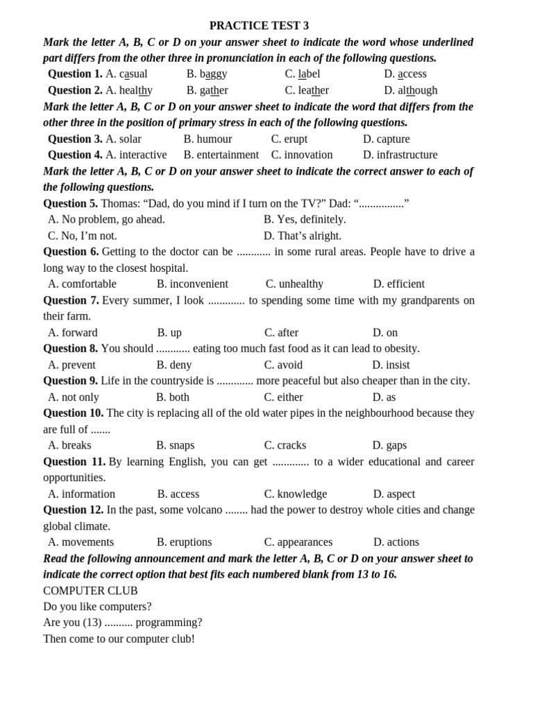 Practice Test 3 4 Pdf Tsunami