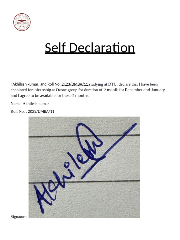 Self Declaration | PDF