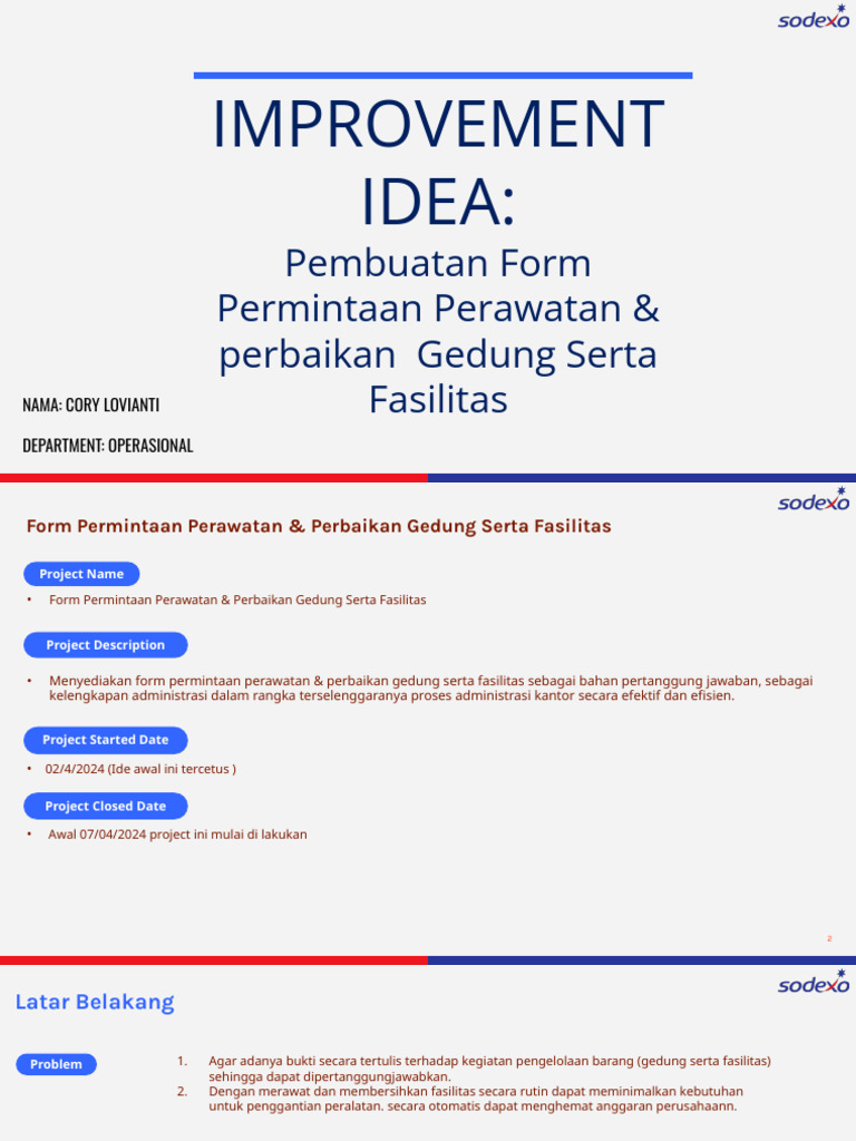 Improvement Idea Format - Sodexo Indonesia Intern | PDF