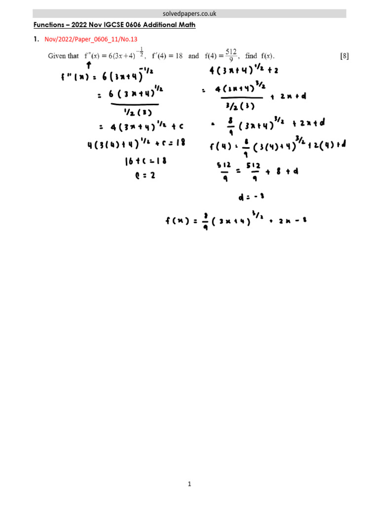 2022N Functions IGCSE 0606 Add Math - 241124 - 200522 | PDF