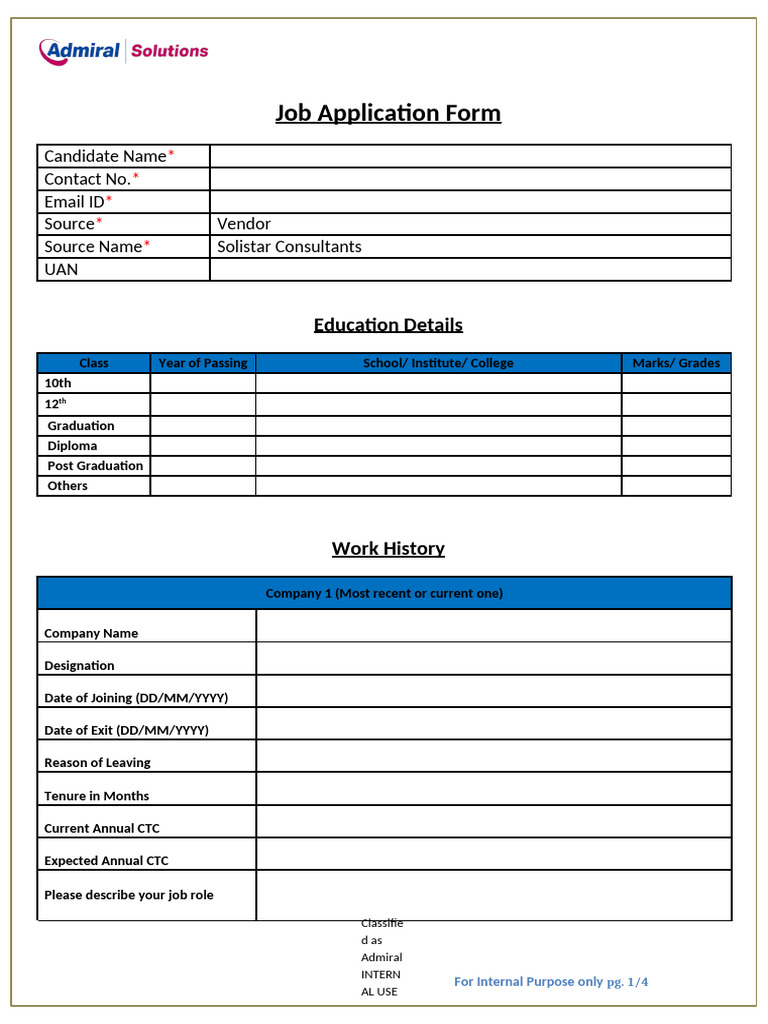 Admiral Solutions - Job Application Form | PDF