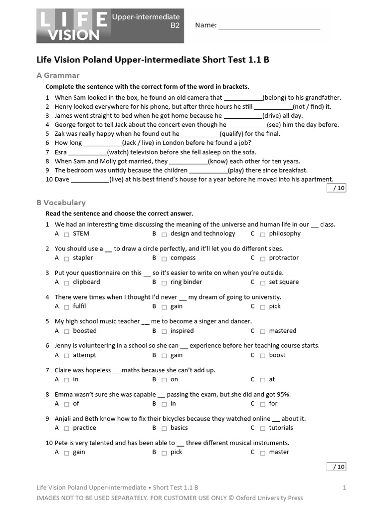 Upper-Intermediate Grammar & Vocabulary Test | PDF