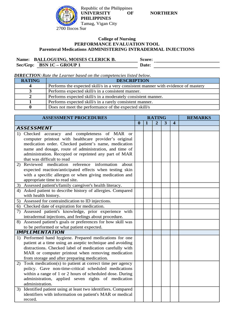 ID-SQ-IM-CHECKLIST | PDF | Injection (Medicine) | Syringe
