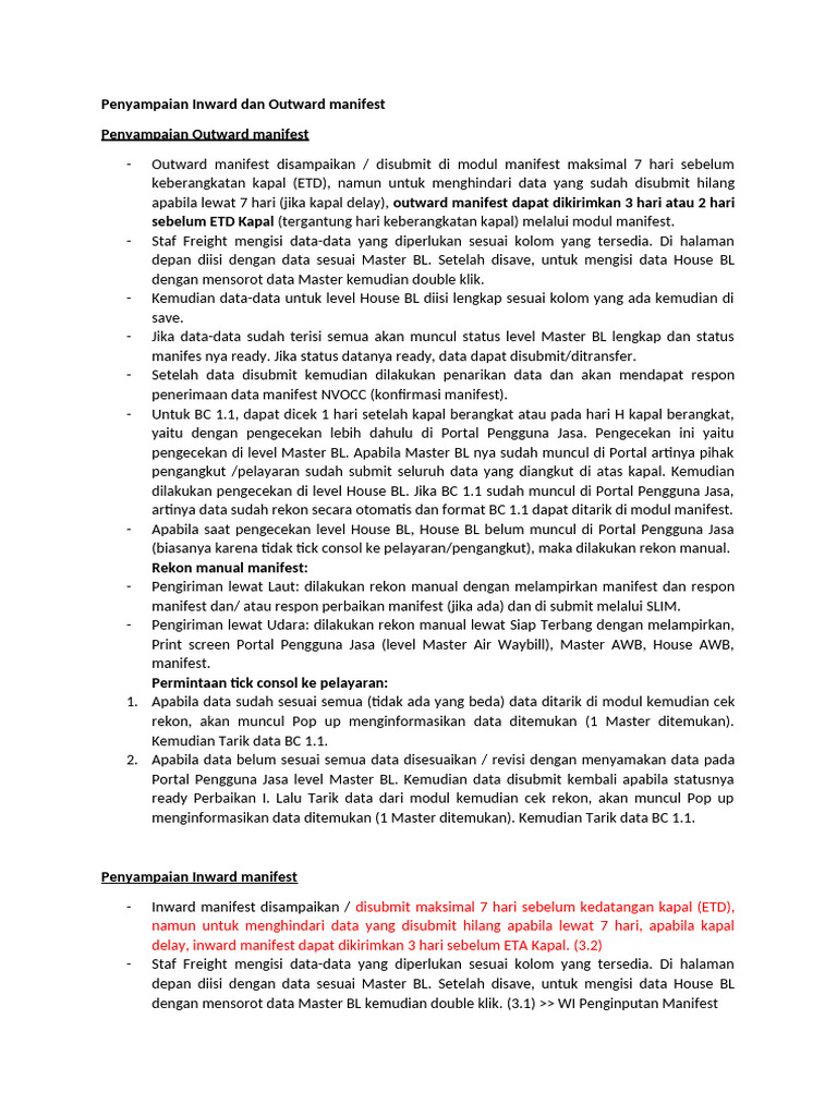 Penyampaian Inward Dan Outward Manifest | PDF