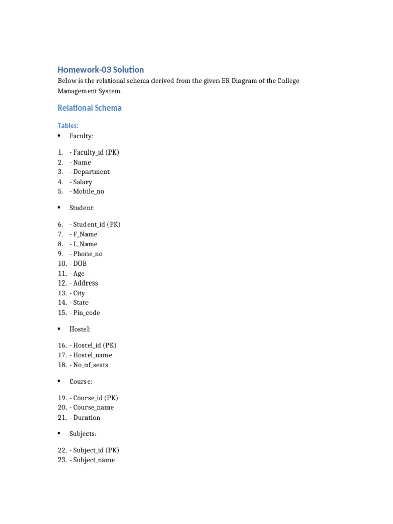 College Management Relational Schema | PDF