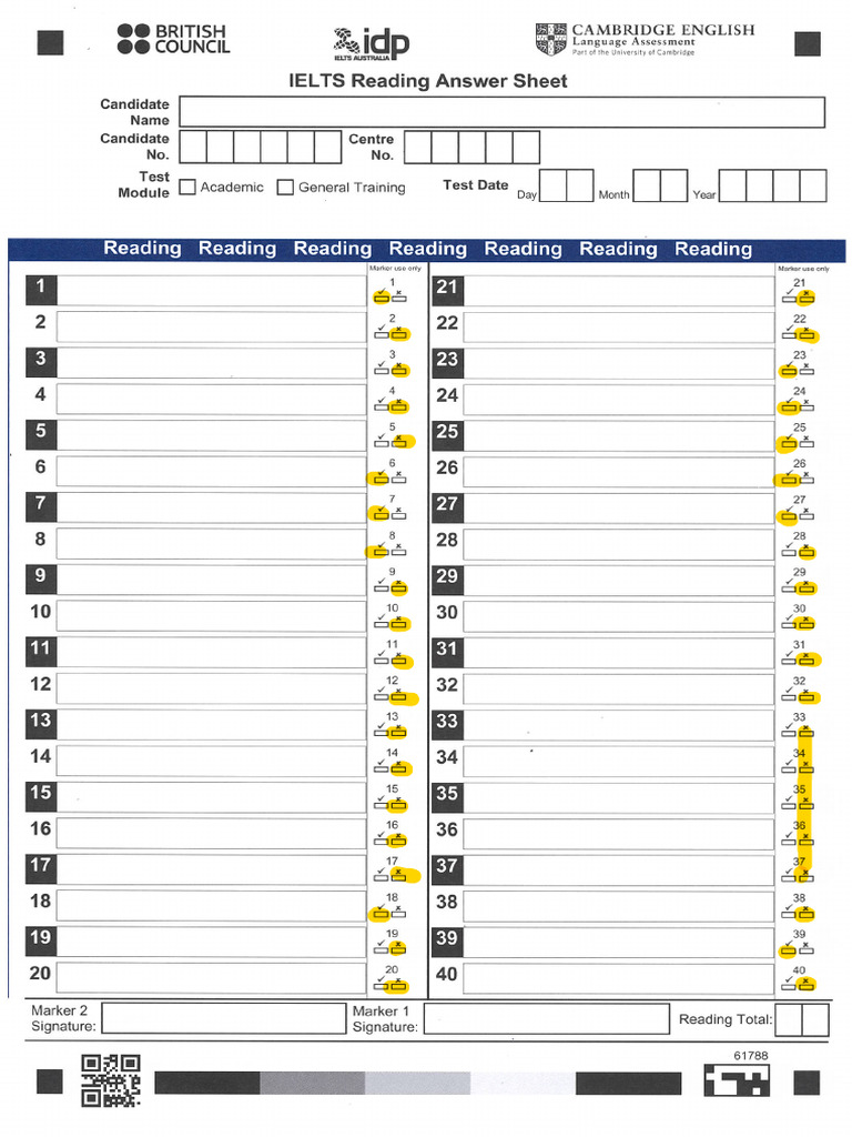 Reading Answer Sheet 21 | PDF