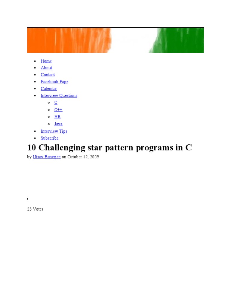 10 Challenging Star Pattern Programs in C | PDF | String (Computer Science) | C (Programming ...