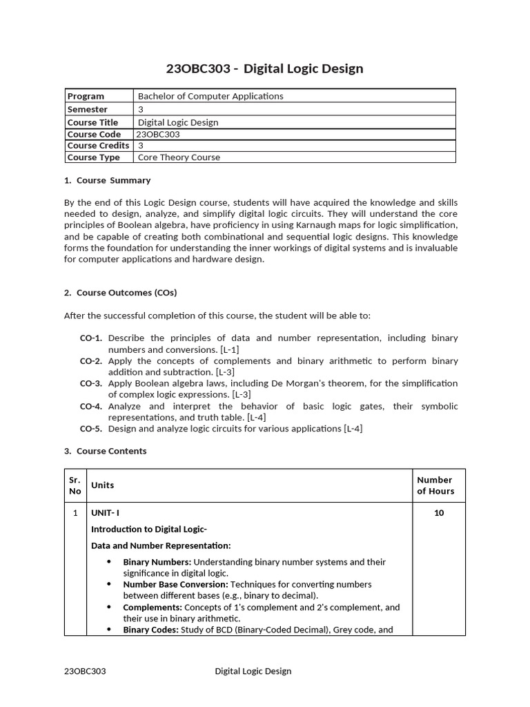 Digital Logic Design Course Syllabus | PDF | Boolean Algebra | Teaching Mathematics