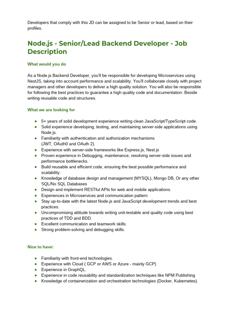 Senior Node.js Backend Developer JD | PDF