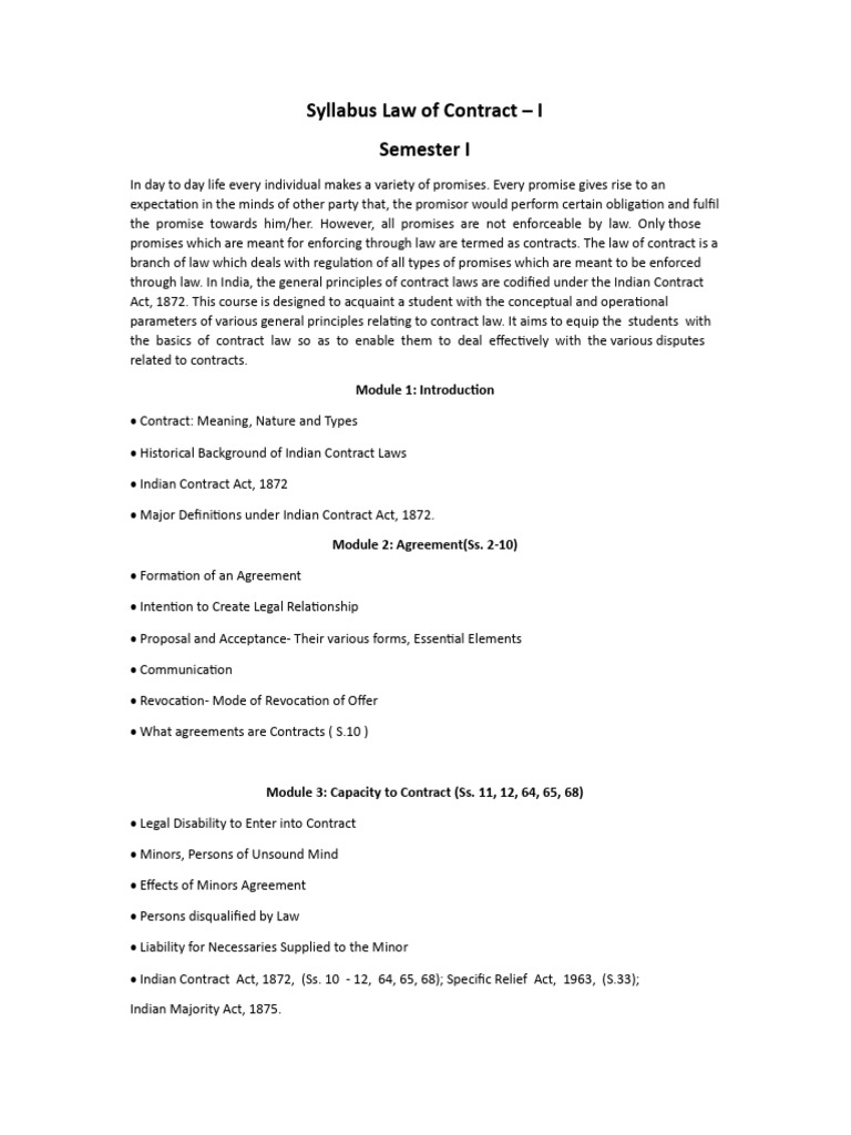 Contract Syllabus | PDF | Legal Remedy | Private Law