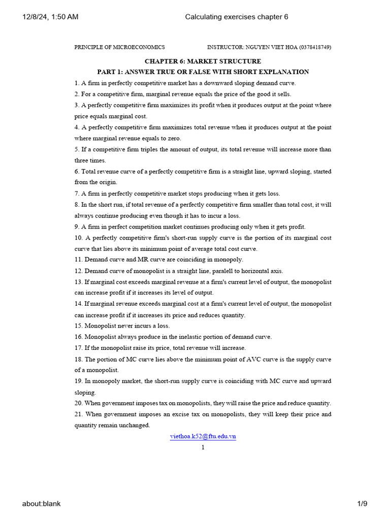 Microeconomics Market Structure Exercises | PDF | Profit (Economics ...