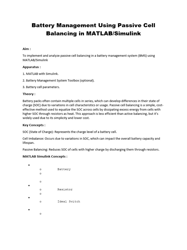 Battery Management Using Passive Cell Balancing in MATLAB-1 | PDF ...