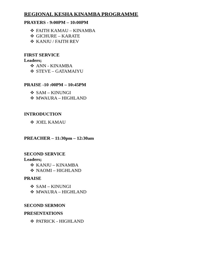 Regional Kesha Kinamba Programme | PDF