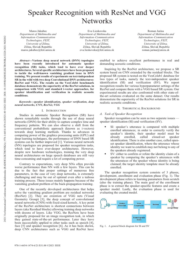 1 - Speaker Recognition With Resnet and VGG | PDF