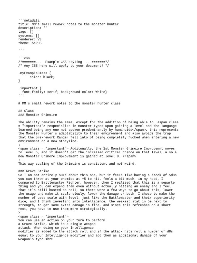 Monster Hunter Class Rework Notes | PDF | Ammunition