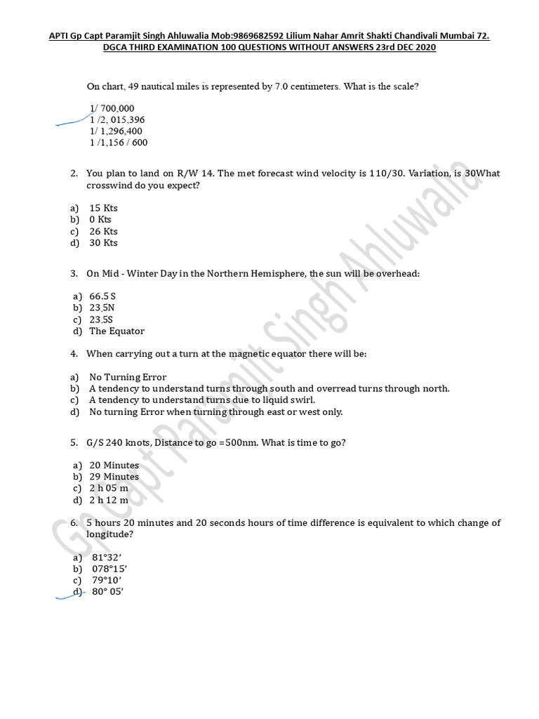 Dgca Third Examination 100 Questions Without Answers 07 Dec 2024 | PDF ...