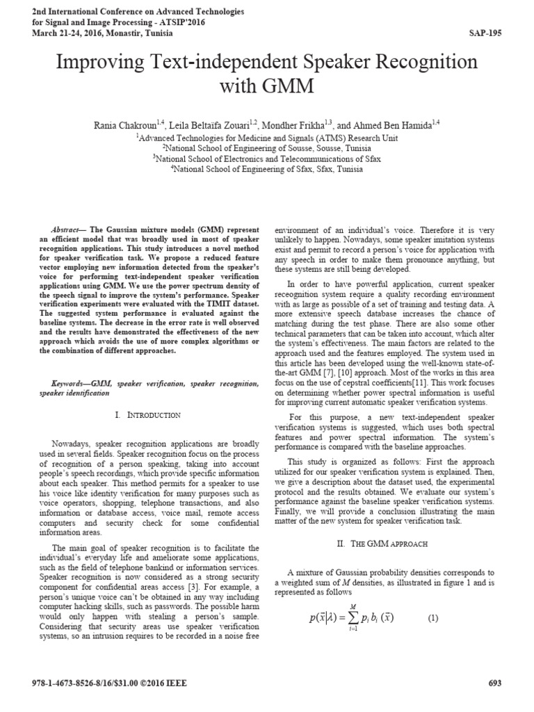 5 Improving Text Independent Speaker Recognition With Gmm Pdf Covariance Spectral Density