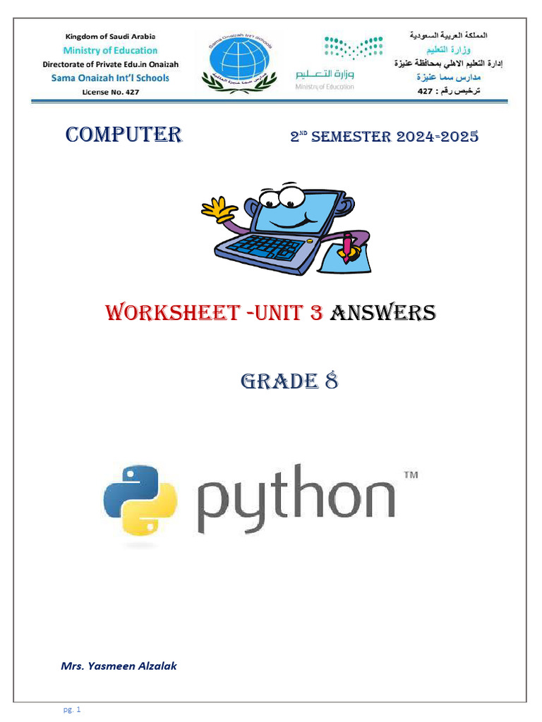G8-Answers Worksheet Unit3 | PDF | Control Flow | Computer Program