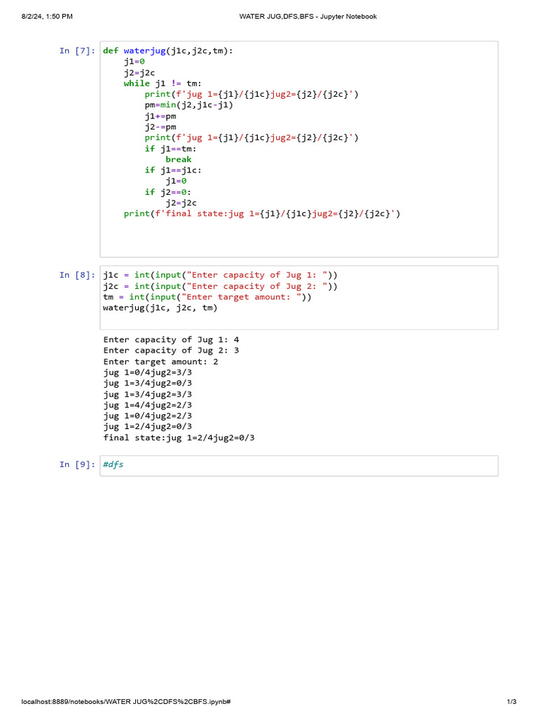 WATER JUG,DFS,BFS - Jupyter Notebook | PDF | Vertex (Graph Theory) | Theoretical Computer Science
