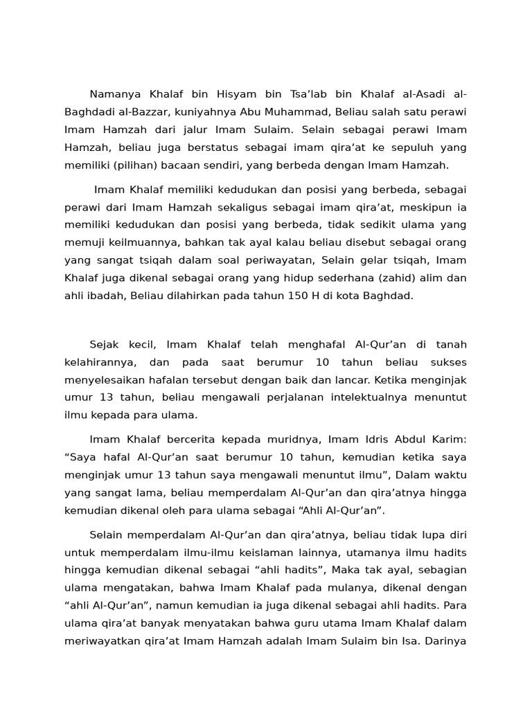 Biografi Imam Khalaf Dan Sanadnya | PDF