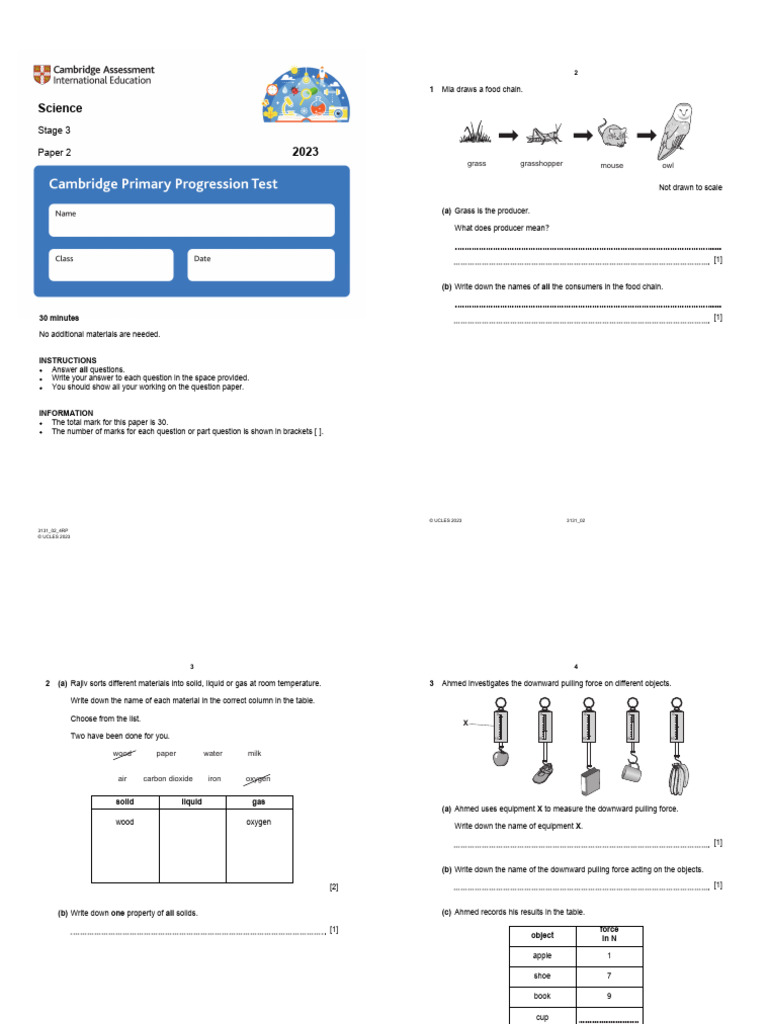 Progression Test Science Stage 3 Paper 2 2023 | PDF | Applied And ...