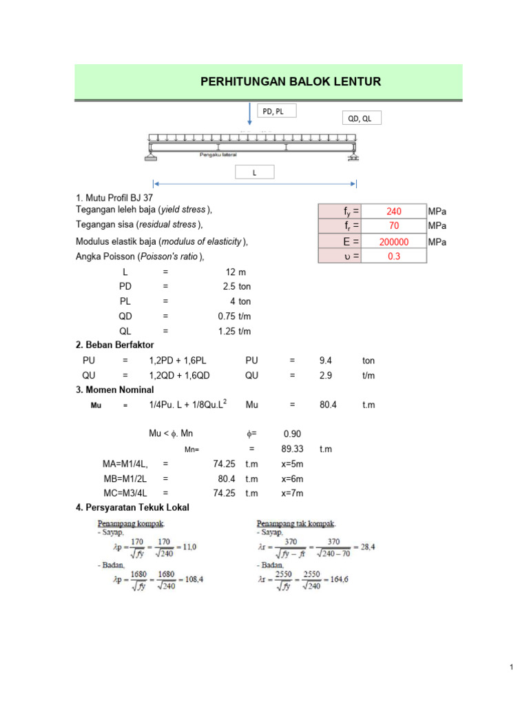 Balok Lentur Dengan Sokong | PDF