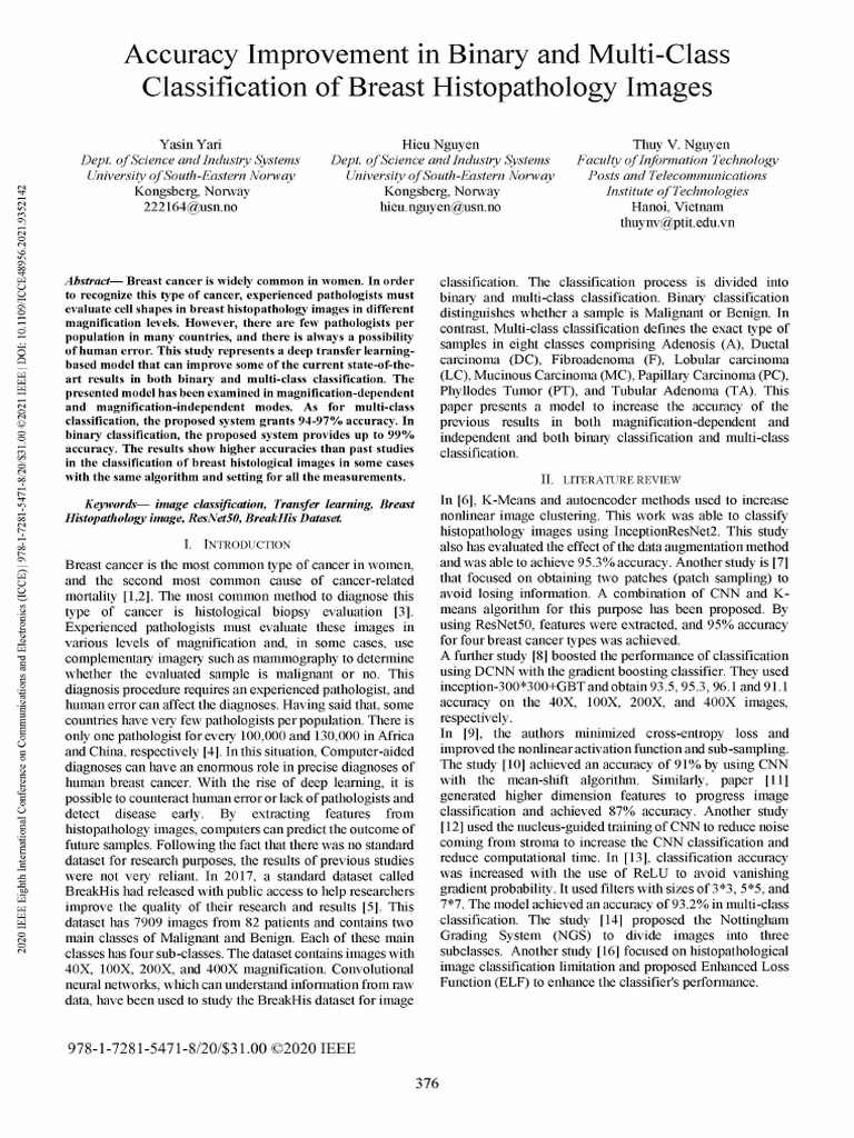 Accuracy Improvement in Binary and Multi-Class Classification of Breast Histopathology Images ...