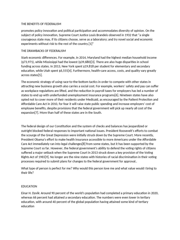 Pros and Cons of Federalism Explained | PDF | Employment | Literacy