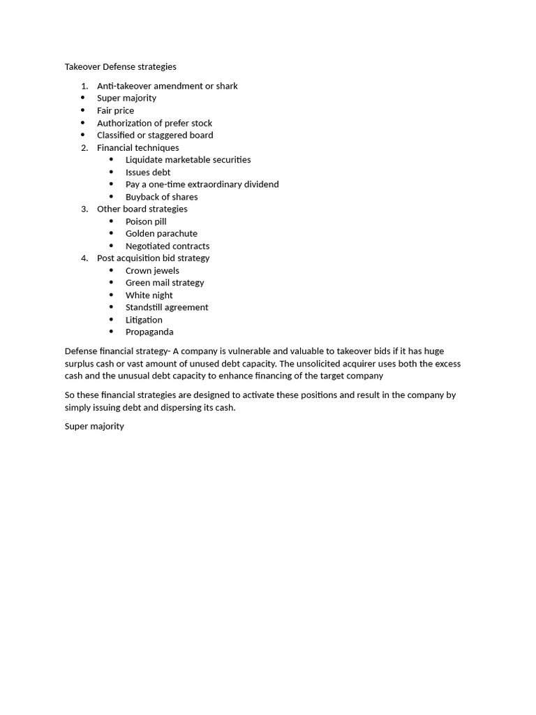 Takeover Defense Strategies | PDF