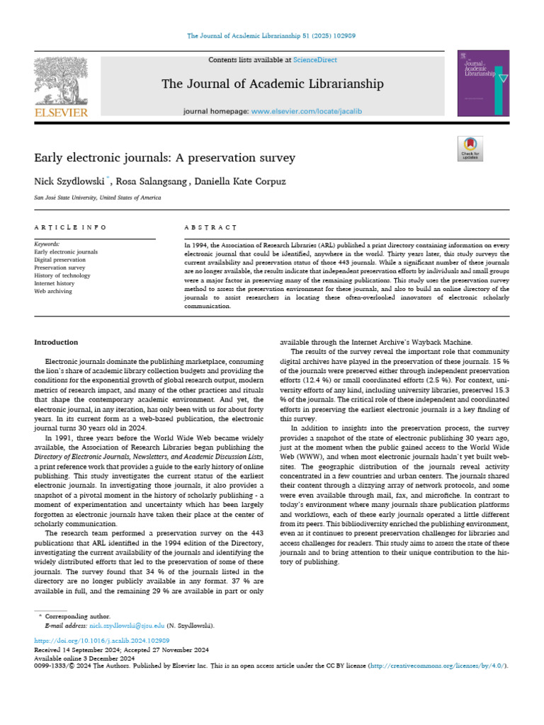 Early Electronic Journals A Preservatio - 2025 - The Journal of ...