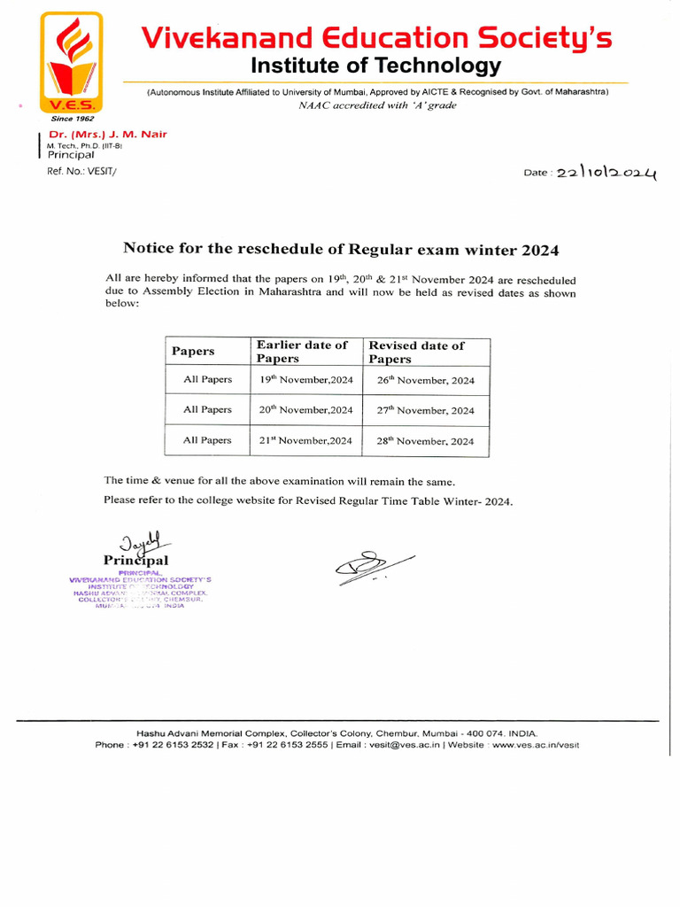 Notice For The Reschedule of Regular Exam Winter 2024 - 0001 | PDF