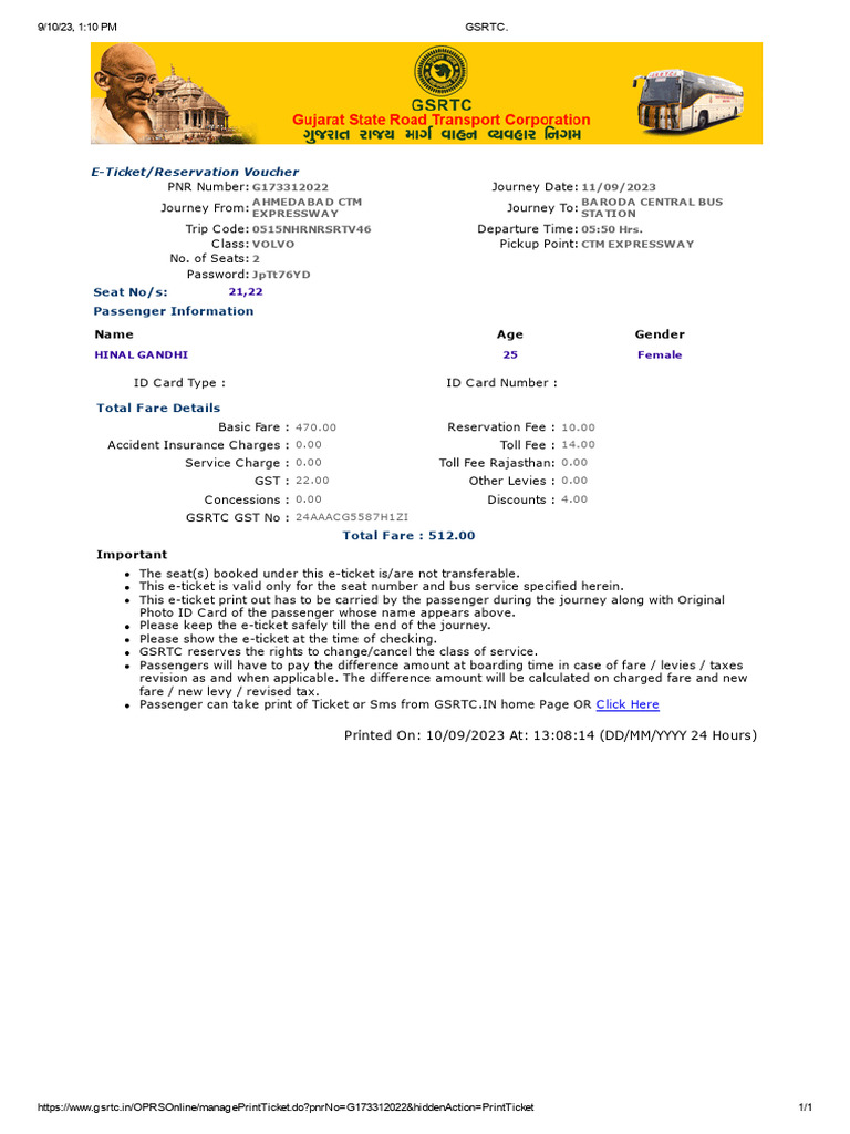 GSRTC_ | PDF | Fare | Public Transport