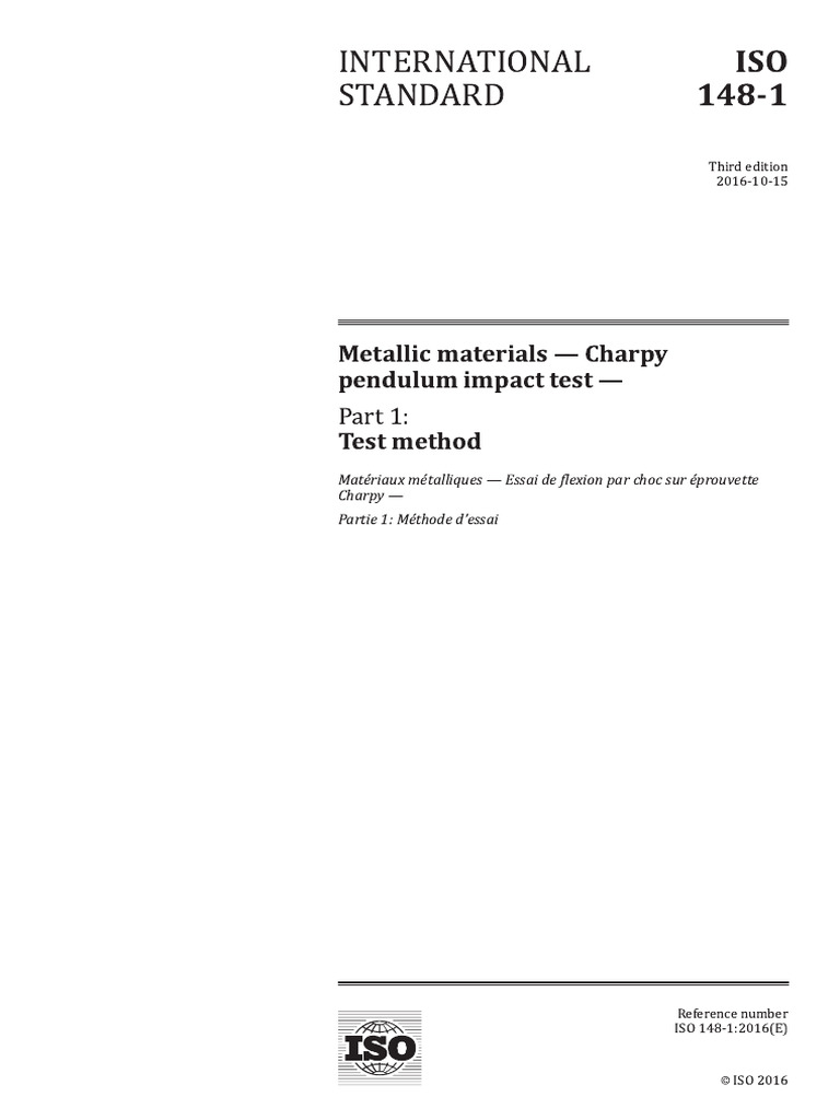 ISO 148-1:2016 Charpy Impact Test | PDF | International Organization ...